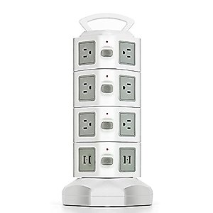 TNP Power Strip Tower Surge Protector - Tower Power Strip with 14 AC Outlets & 4 USB Ports - 2500W/10A - 6ft Cord - USB Plug Tower for Home, Office, Bedroom, Work Desk