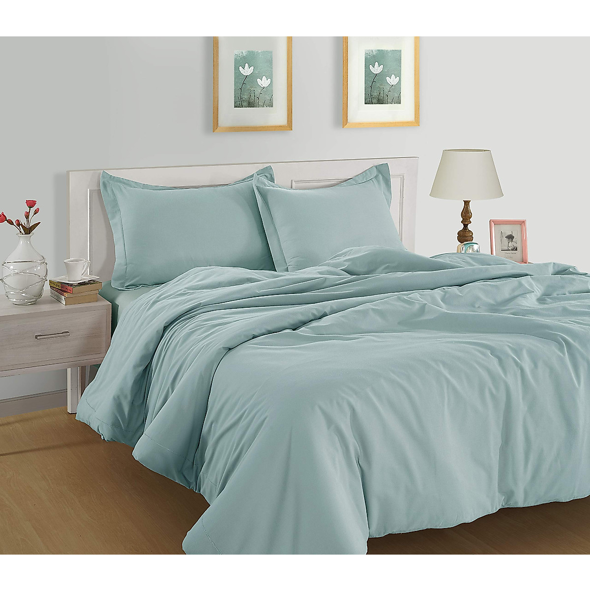 CASA PLATINO 100% Organic Cotton Duvet-Cover Set King Size Cool Blue, Pure Organic Cotton Long Staple Percale Weave Ultra Soft, Breathable, GOTS Certified