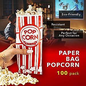 Paper Popcorn Bags,Concession-Grade Bags, Popcorn Machine Accessories for Popcorn Bars, Movie Nights, Concessions 1 0z 100 pcs