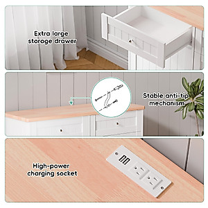 Betterhood Double Tilt Out Trash Cabinet with Power Outlet, 10 Gallon Trash Cabinet with Storage,Pet Proof Trash Can with 2 AC & USB Sockets for Kitchen,Living Room (White)