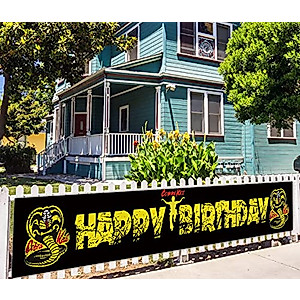 TUTA Large Cobra Kai Happy Birthday Banner | Cobra Kai Birthday Party Supplies Decorations | TV Show Cobra Kai Party Supplies - 9.8 x 1.6FT, Large (Pack of 1)