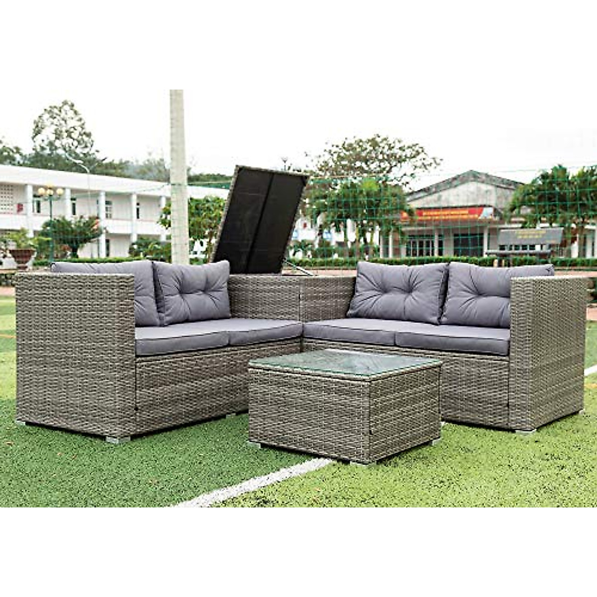 FANYE 4 Pieces Patio Sofa Sets Outdoor Conversation Group,PE Wicker Rattan Sectional Upholstered Furniture Include Armchairs, Loveseat and Cushions