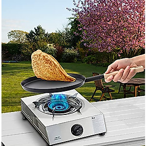 bodkar Frying Pan Skillet 8-inch Flat Crepe Pan, Lightweight Grill Pan with Wooden Handle for Camping Indoor Outdoor Cooking