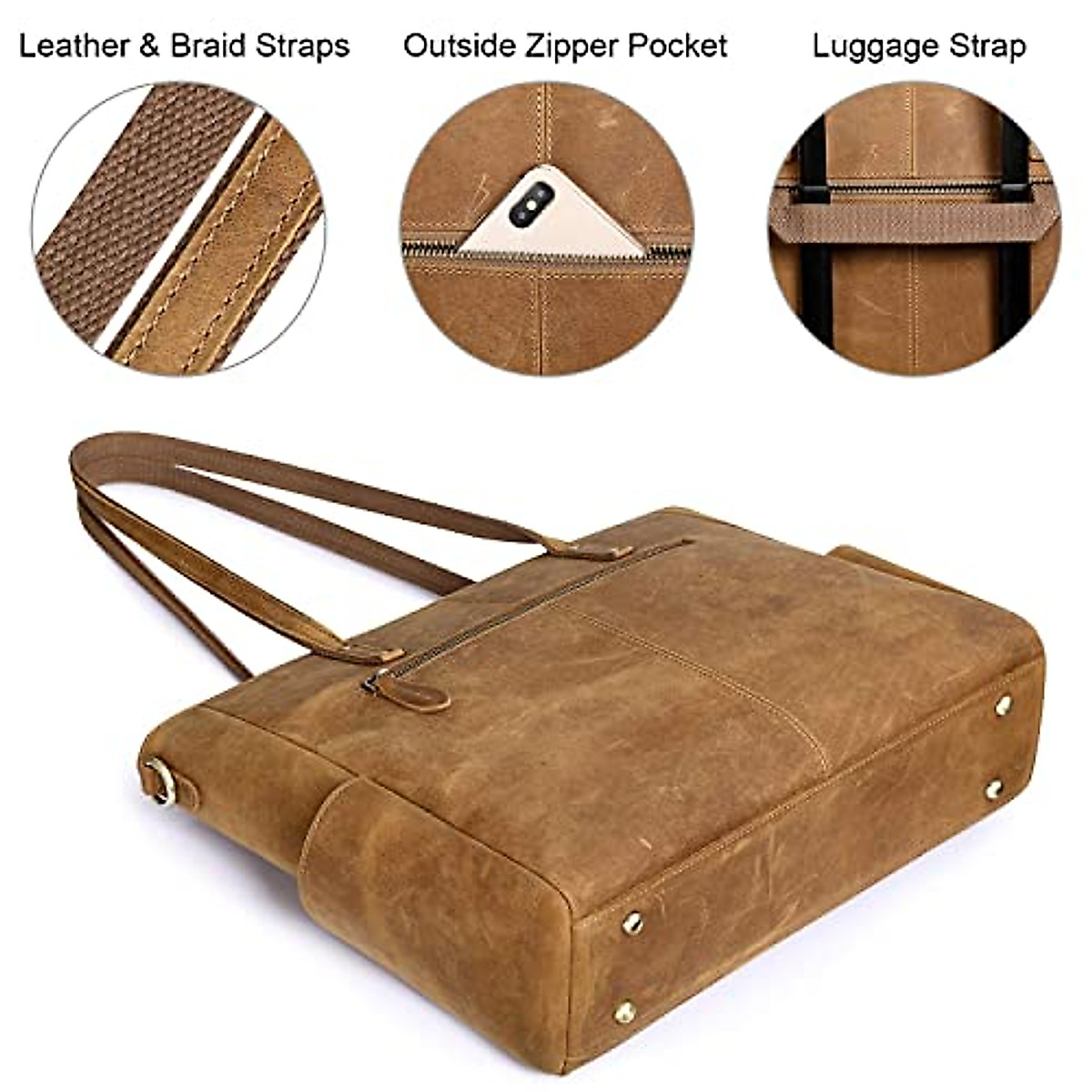 S-ZONE Women Vintage Genuine Leather Tote Bag Large Shoulder Purse with Clutch Bag