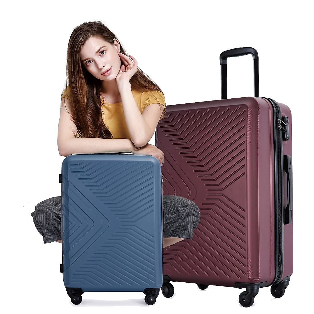 Tripcomp Luggage Sets Wear-Resistance Hardside Lightweight Suitcase Double Spinner Wheels, TSA Lock,Two Hooks, Scratch-resistant Carry-on, 3 Piece Set(20/24/28) (Bright yellow)