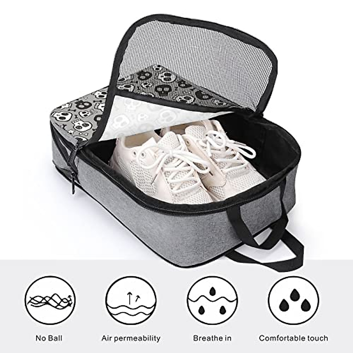 Frcavbin Skulls And Bones Halloween Travel Shoe Bag Shoes Carrier with Handle and Zipper Foldable Shoe Puches Organizer for Home storage School starts