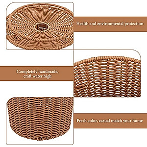 DOITOOL Wicker Storage Basket with Lid Round Rattan Storage Basket for Storage, Wicker Waste Basket for Bedroom, Bathroom, Offices Or Home ( 24x24cm ）