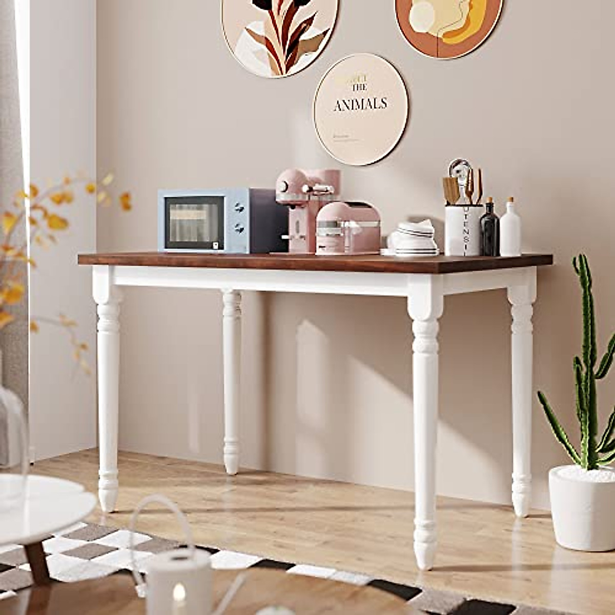 Harper & Bright Designs 3-Piece Retro Farmhouse Dining Set, Wood Kitchen Dining Table Set with 2 Benches, Cherry+White