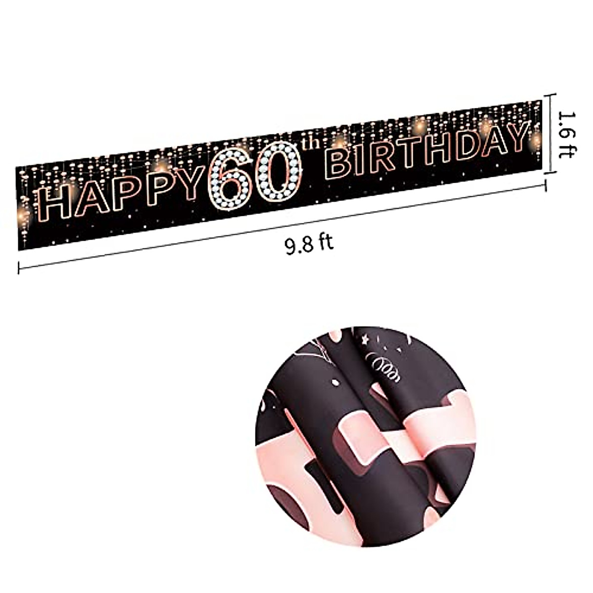 Luxiocio Happy 60th Birthday Banner Backdrop Decorations for Women, Rose Gold 60 Birthday Party Sign Supplies, Sixty Birthday Photo Booth Props Decor(9.8ft x 1.6ft)