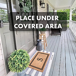 COCO MATS 'N MORE Blue Double Bordered Monogrammed Coco Doormat 38" x 60" with Vinyl Backing | Entry Rugs | Unique, Personalized Door Mats Outdoor | Tough Coconut Husk Scrapes All Dirt Off Shoes