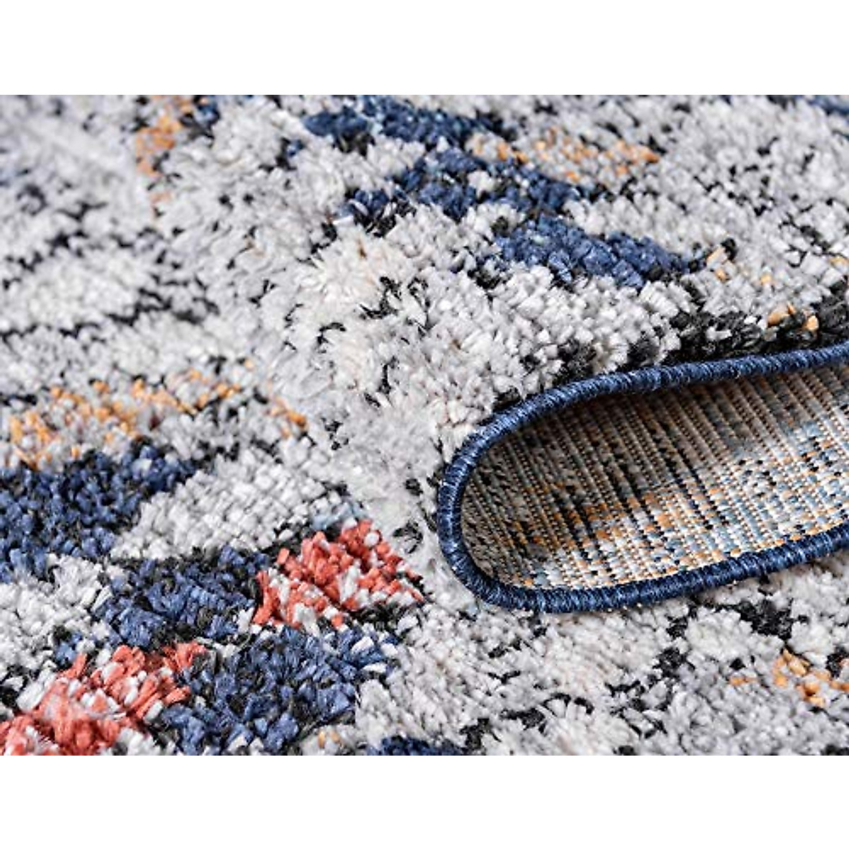 Rugs.com Morocco Collection Rug – 8' x 10' Navy Blue High-Pile Rug Perfect for Living Rooms, Large Dining Rooms, Open Floorplans