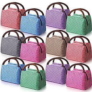 Nuogo 12 Pieces Insulated Lunch Bag Reusable Lunch Box Thermal Lunch Bag Soft Liner Lunch Bags Leakproof Tote Bag for Women Men Office Work School Picnic Beach Fishing