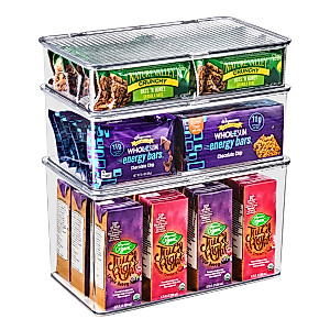 Sorbus Durable Plastic Storage Bins with Lids- Stackable Refrigerator Organizer Bins- MultiPurpose & Versatile- Lightweight Pantry Organizer- Cabinet Organizers and Storage for Kitchen- 3 Pack (L,M,S)