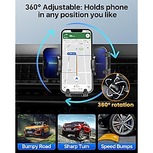 【Military-Grade】Car Phone Holder,【Strongest & Longest Steel-Hook】Car Vent Mount, Handsfree 360° Adjustable Automobile Cradle Air Clip Stand for iPhone 15 14 13 12 Pro Max Samsung Universal, Black