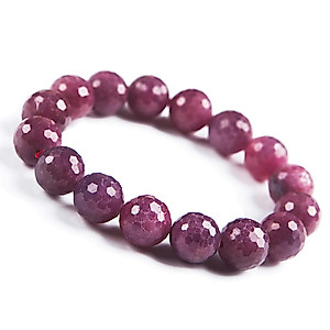 12mm Natural Red Ruby Gemstone Stretch Cut Faceted Round Beads Women Men Bracelet AAAAA