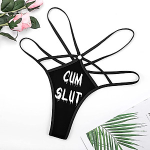 BAIJIAOYUN CUM SLUT Sexy G-String for Women, Breathable T-back Panties Thongs Underwear Funny Gifts L