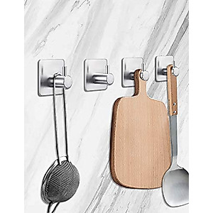 Adhesive Hooks Heavy Duty Waterproof Stainless Steel Wall Hooks for Towel ,Cloth,Coat Sticky Hanging Hooks 4 Sets for Bathroom,Bedroom,Kitchen，Door-4 Pack