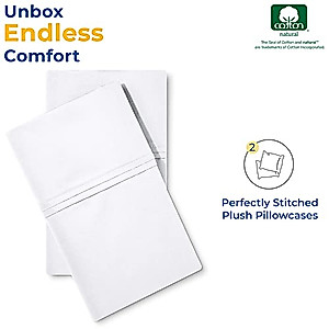 600 Thread Count 100% Egyptian Cotton Pillow Cases, White Standard Pillowcase Set of 2, Long-Staple Combed Pure Natural 100% Cotton Pillows for Sleeping, Soft & Silky Sateen Weave Bed Pillow Cover