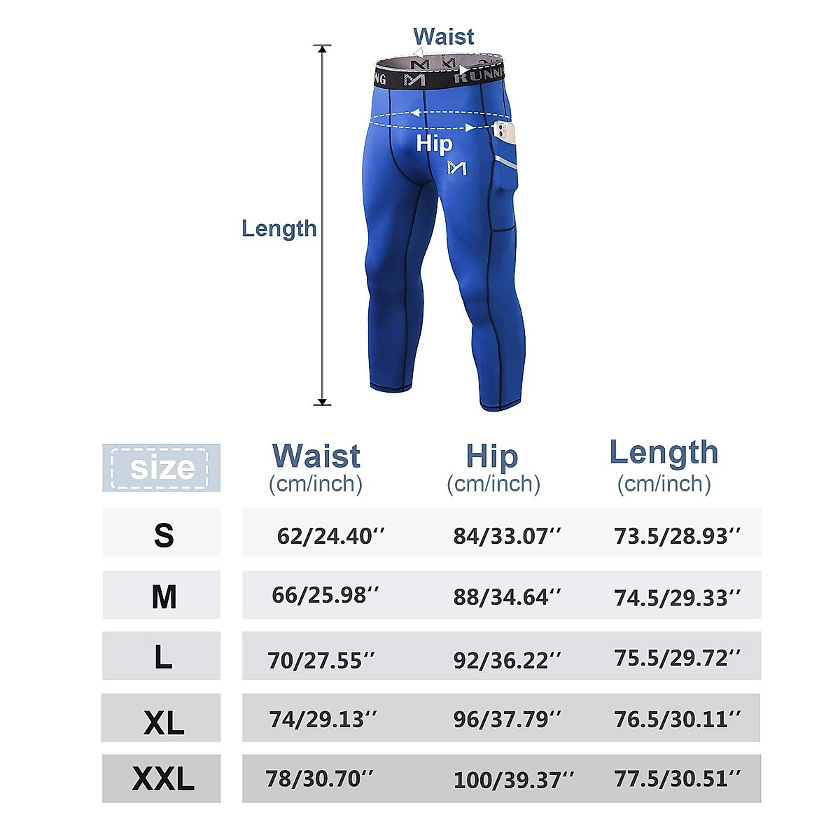 MEETYOO Men's 3/4 Compression Pants with Pockets, Black+Grey+Blue, XX-Large