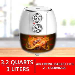 Brentwood 3.2-Quart Small Electric Air Fryer, Timer & Temp. Control (white, silver), Normal, AF-300W