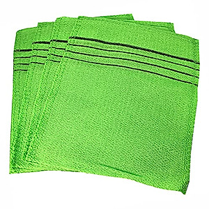 Genuine Korean Exfoliating Bath Washcloths Scrub Glove for Body / Premium Rayon Korean Skin Italy Towels Mitt (4pcs - Green)