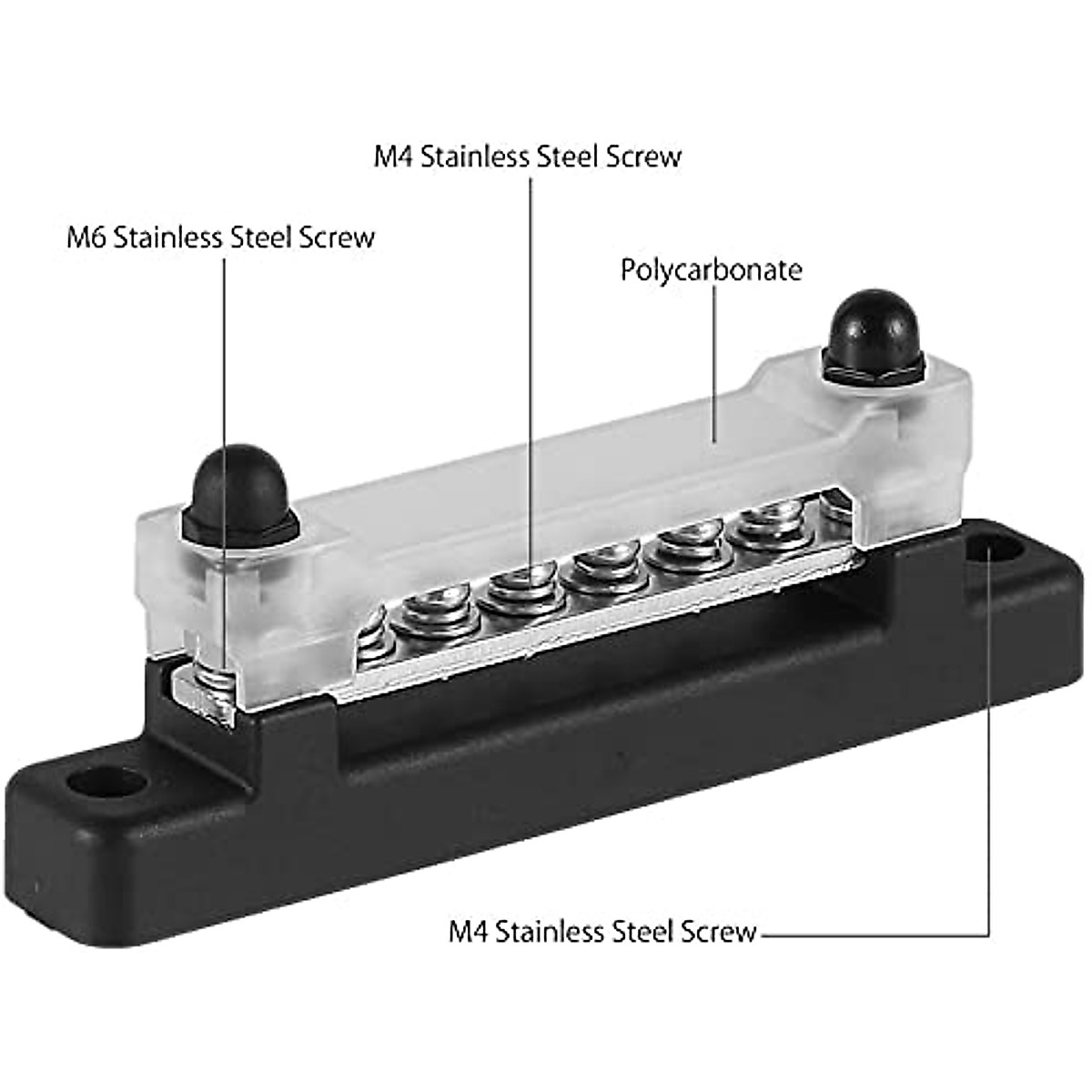 6 Terminal Bus Bar Kit - 150 A BusBar Block, Ground Distribution, 6 Post Power Distribution Terminal Block w/ 6 M4 Screws + 2 Studs Set, for Caravan Car Boat Marine Caravan RV