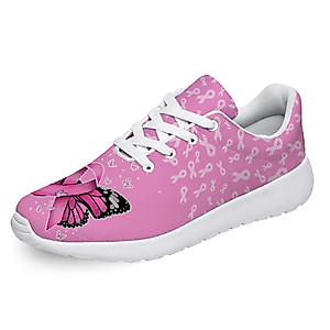 lodaden Pink Shoes Mens Womens Breast Cancer Awareness Sneakers Tennis Running Shoes Gifts for Survivor,US Size 9 Women/7.5 Men