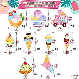 Hanging Ice Cream Party Decorations - Pack of 48, No DIY | Ice Cream Hanging Swirl Decorations | Ice Cream Themed Birthday Party Supplies | Ice Cream Decorations, Birthday, Baby Shower, Gender Reveal