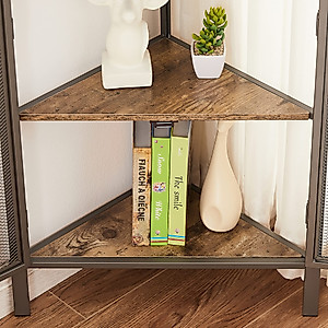 VECELO 3 Tier Corner Cabinet Shelf, Floor Standing Storage Organizer Shelves with Grid Doors for Small Space, Living Room, Bedroom, Kitchen, Balcony, Grey