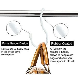 12 Pack Purse Hanger for Closet,Unique Twist Design Bag Hanger Purse Hooks, Large Size Closet Rod Hooks for Hanging Bags, Purses, Handbags, Belts, Scarves, Hats,Clothes, Pans and Pots (White)
