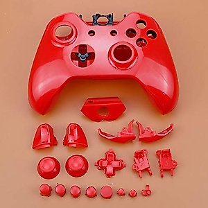Full Housing Shell Case Cover + Middle Frame with Full Buttons for Xbox One Wireless Controller Without 3.5mm Jack Port (Red)