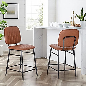 Sophia & William Bar Stools Set of 2 Counter Height Bar Stools with Back, Modern PU Leather Upholstered Indoor Outdoor Metal Bar Chairs for Kitchen Dining,300lbs,Brown