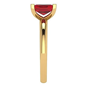 Clara Pucci 1.0 Carat Emerald Cut Custom Engraving Solitaire faux Red Ruby Engagement Wedding Everlasting Ring 14k Yellow Gold 4.25