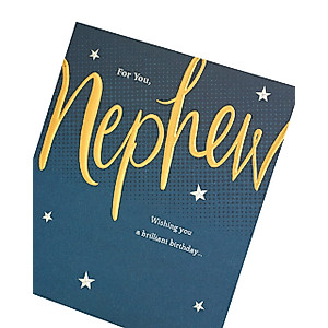 UK Greetings Birthday Card for Nephew - Gold & Silver Foil Design, blue, 159mm x 184mm