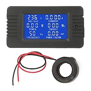 PZEM-022 AC Current Voltage Amperage Power Energy Panel Meter LCD Digital Display Ammeter Voltmeter Multimeter Factor with Split Core Current Transformer CT AC 80-260V 100A Power Monitor