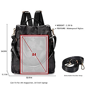 LXYGD Waterproof Nylon Women Backpack Multipurpose Shoulder Hobo Handbags Antitheft School Travel Daypacks Backpacks Purse (Camo black)