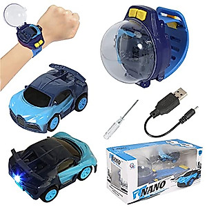 30M Remote Control Distance LED Mini Remote Control Car Watch Toys, Tiktok Watch Car Toys, 2.4 GHz Racing USB Charging RC Small Car, Toys Gifts for 3-8 Year Old Boys Girls Kids (Blue Sports car)