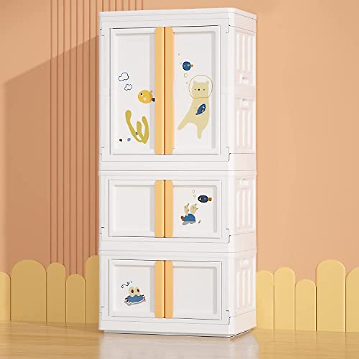 Storage Bins with Lids - Collapsible Storage Bins with Adjustable Shelf and Hanging Rod, Portable Closet Storage Cabinet with Wheels, Stackable Storage Bins for Bedroom Clothes Storage Organizer