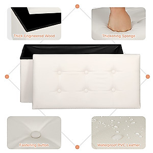 SUPER DEAL 30 Inches Folding Storage Ottoman Bench, Storage Chest, Padded Seat Bench Footrest for Living Room Entryway Small Spaces, Faux Leather,15 x 30 x 15 Inches