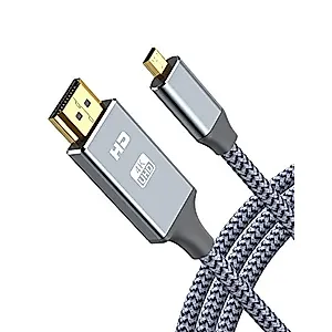 oldboytech 4K Micro HDMI to HDMI Cable Adapter, Exclusive Aluminum Alloy Shell/Nylon Braid/Gold-Plated (Male to Male) 4K/8K/60HZ/3D Grey Compatible with Hero, Sport Camera 6FT