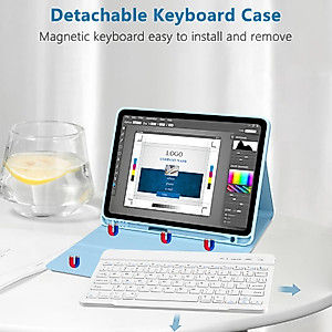 TQQ iPad Air 11-inch (M2) 2024/ iPad Air 5th/4th Generation Case with Keyboard - Rechargeable Bluetooth Keyboard, Pencil Holder, for New iPad Air 11-inch (M2) 2024 /iPad Air 10.9 inch, Blue