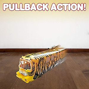 ArtCreativity Pull Back Tiger Safari Animal Bus for Kids, 7 Inch Tiger Design Bus with Pullback Mechanism, Durable Plastic Material, Safari Party Decorations, Best Birthday Gift for Boys and Girls