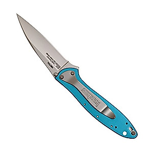 Kershaw Leek, Teal Pocket Knife (1660TEAL); 3” Bead-Blasted High-Performance Sandvik 14C28N Steel Blade, Teal Anodized Aluminum Handle, SpeedSafe Assisted Opening, Liner Lock, Tip-Lock Slider; 2.4 OZ