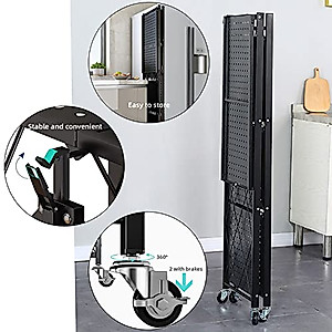 BRIGHTSHOW 4-Tier Storage Shelves, Collapsible Metal Shelf Organizer for Garage/Pantry/Kitchen/Sunroom Foldable Shelving Unit Heavy Duty Wire Shelving Show Rack with Wheels Moving Easily (4 Shelf)