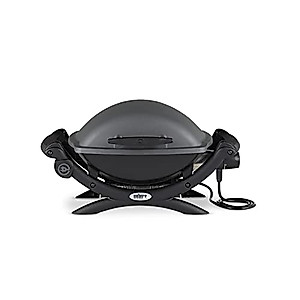Weber Q 1400 Electric Grill (Black) with Portable Cart and Grill Cover Bundle (3 Items)