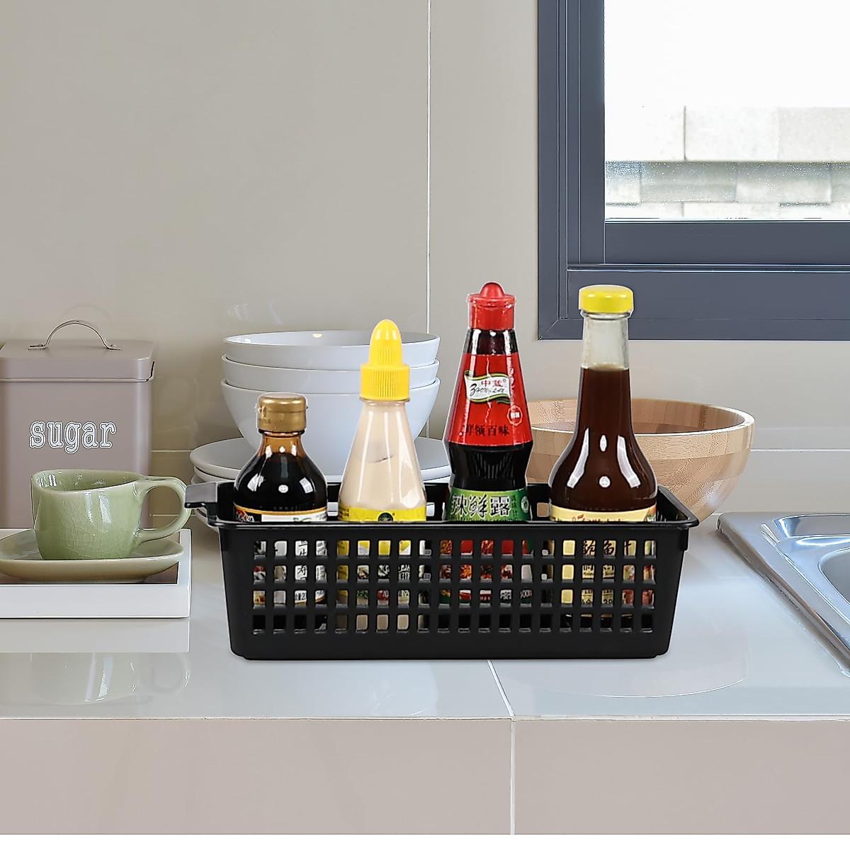 Hayixia Black Small Organizing Basket Bin, Slim Plastic Stroage Basket for Desktop, Set of 12