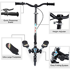 SANSIRP Swing Scooter for Kids, 3 Wheels Wiggle Scooter Foldable Self-Propelling Drift Kick Speeder Scooter with 3-Level Adjustable/Illuminated LED Wheels for Boys Girls Ages 3-8 Years