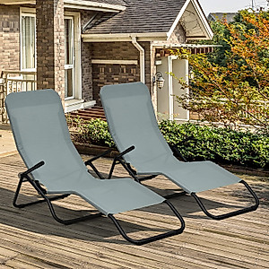 Tangkula Outdoor Chaise Lounge Chair Set of 2,Zero Gravity Folding Stackable Reclining Chair with Comfortable Armrest & Non-Slip Foot Pads,for Beach Backyard Poolside and Deck,Sun-Chair