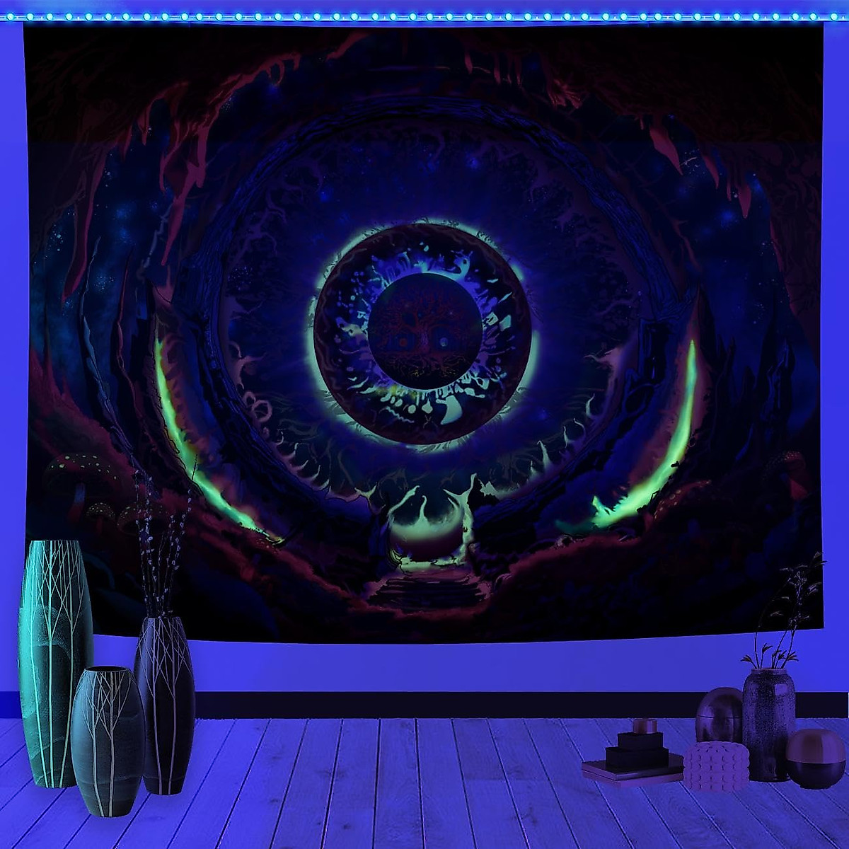 vavalad The Eye Tree of Life Tapestry Nature Plant Black Light Tapestry in Dark Tree of Life Tapestry Reaction Moon Tapestry Poster Wall Hanging Bedroom