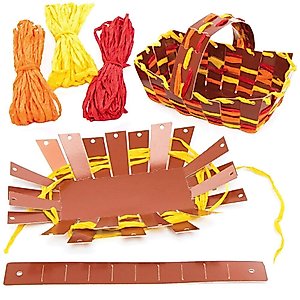 Baker Ross AX289 Harvest Festival Raffia Weaving Basket Kits - Pack of 4, Creative Art and Craft Supplies for Kids to Design and Decorate